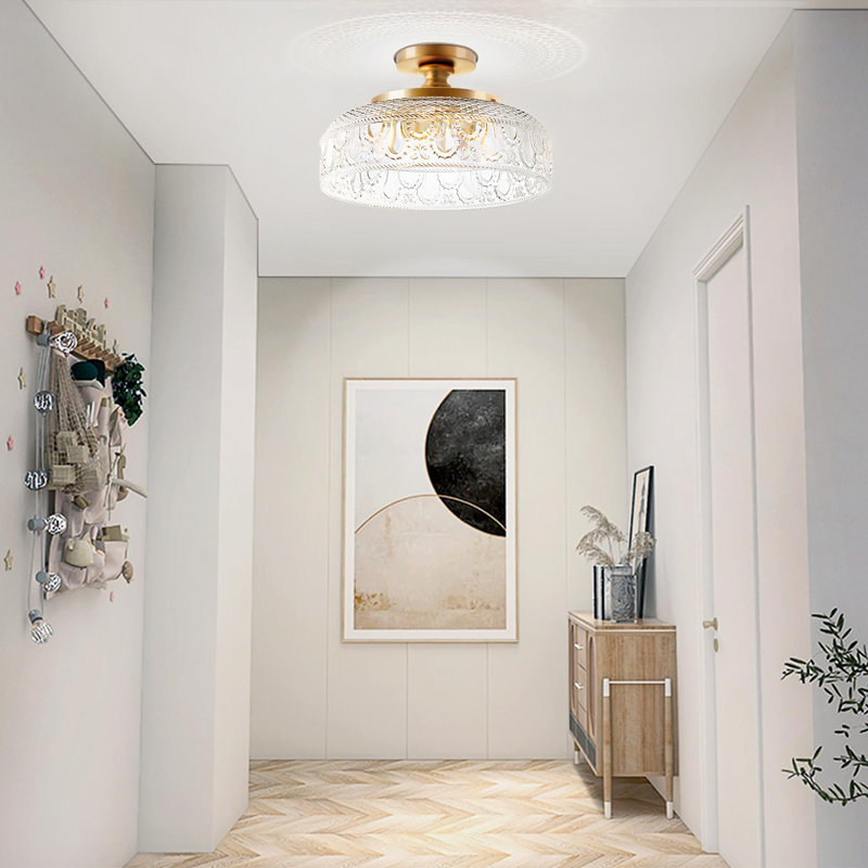 House of Hampton Mid-Century Modern Semi Flush Mount Ceiling Light, Round Glass for Hallway ...
